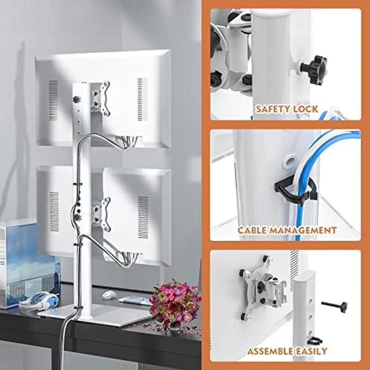 Dual Monitor Stand - Vertical Stack Screen Free-Standing Monitor Riser ...