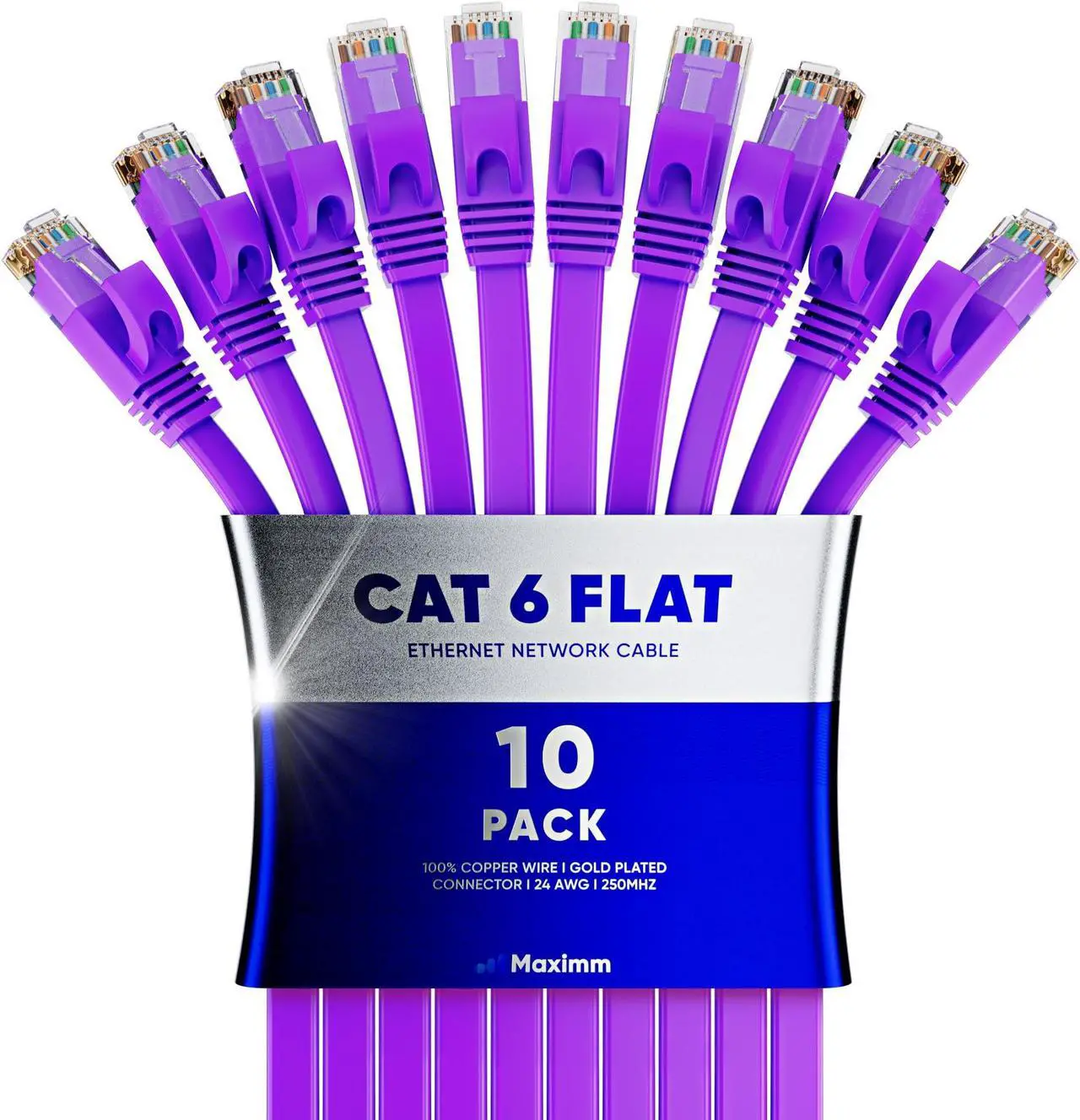 Cat6 Ethernet Cable 12ft, 10-Pack Purple - Flat High-Speed Network ...