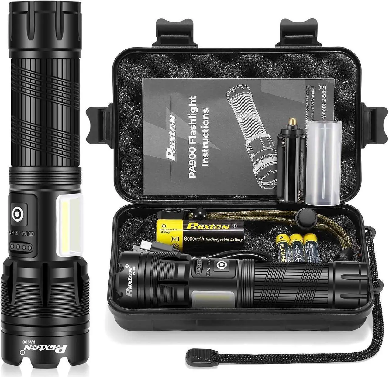 PHIXTON Flashlights Rechargeable LED High Lumens, Powerful 900,000 ...