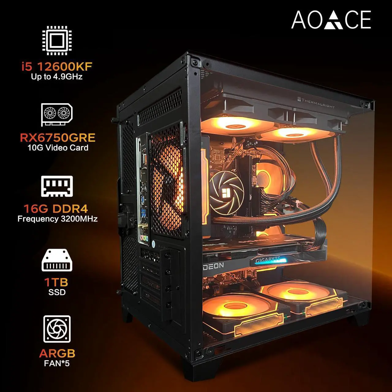 AOACE Gaming Desktop Intel Core i5 12600KF (10 Core up to 4.9GHz),AMD ...