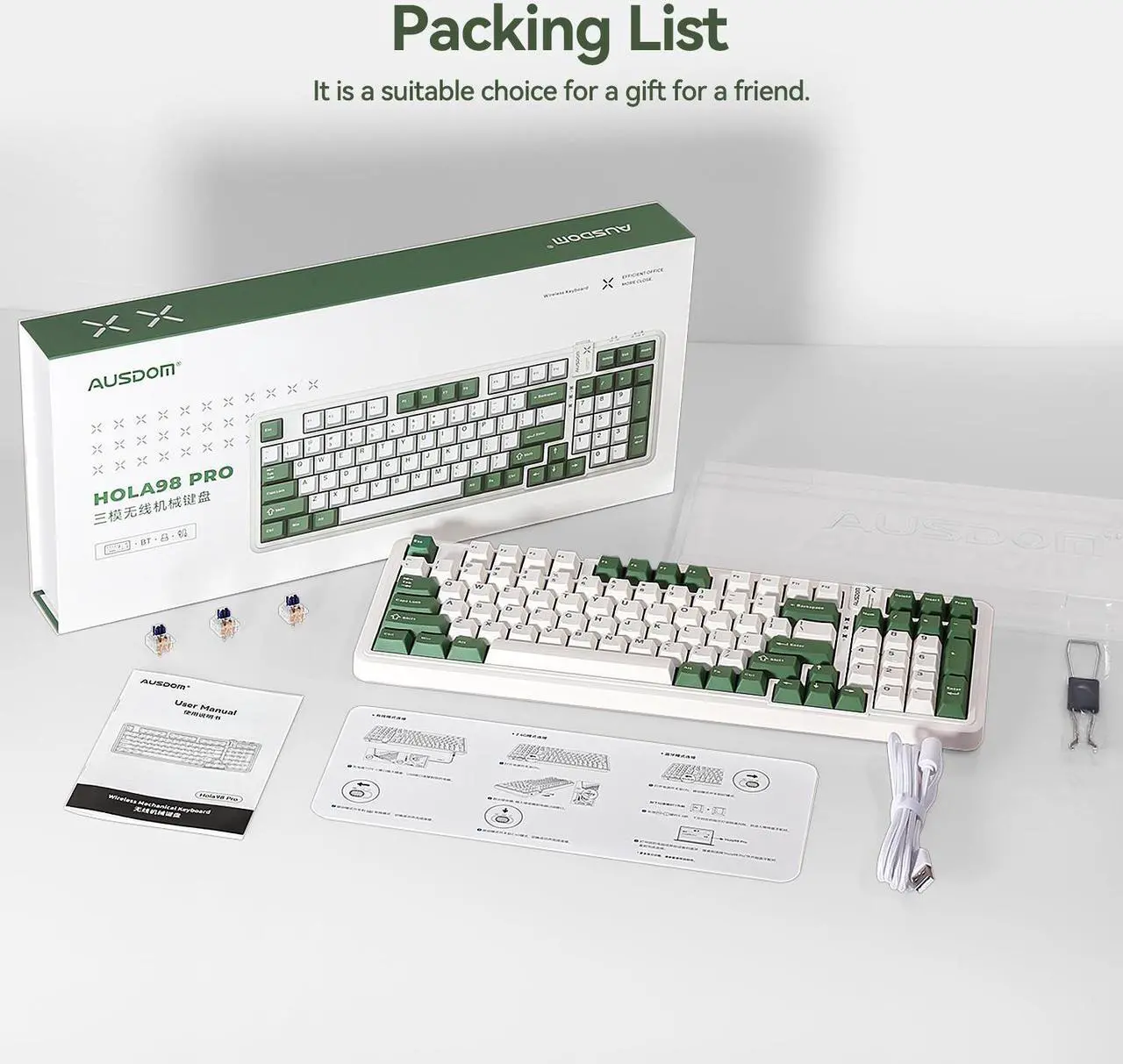 AUSDOM 98Pro Silent Mechanical Keyboard,Wireless Hot Swappable Gaming ...