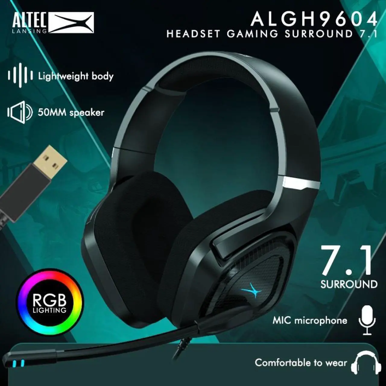 Altec Lansing ALGH9604/7.1 Wired Gaming Headset, USB Wired, 7.1 ...