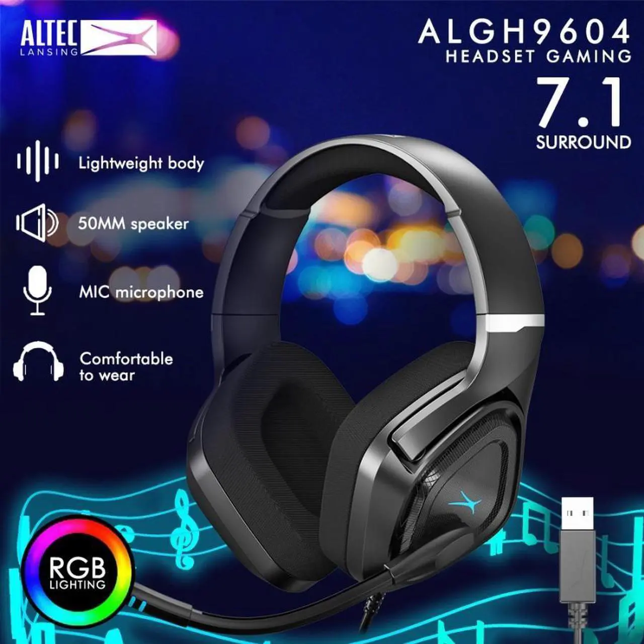 Altec Lansing ALGH9604/7.1 Wired Gaming Headset, USB Wired, 7.1 ...