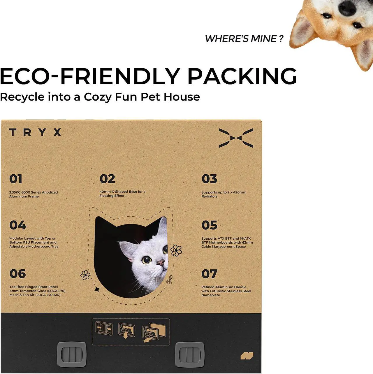 TRYX LUCA L70 E-ATX PC Case Narrow Bezel ATX Case High Modularity ...