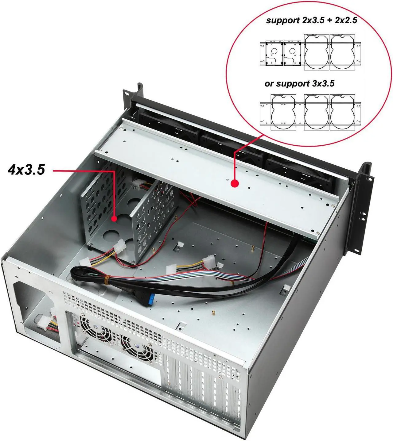 Rackchoice 4U Rackmount Server Chassis 4x3.5 + 3x3.5 or 2x3.5+2x2.5 ...