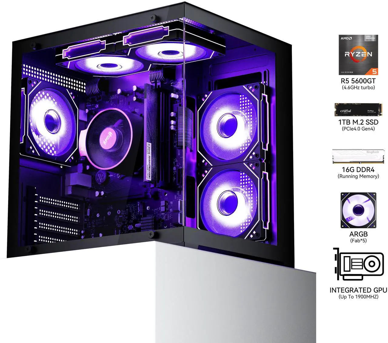 YAWYORE Gaming Desktop Computer PC,AMD Ryzen 5 5600GT,16GB RAM and 1TB ...