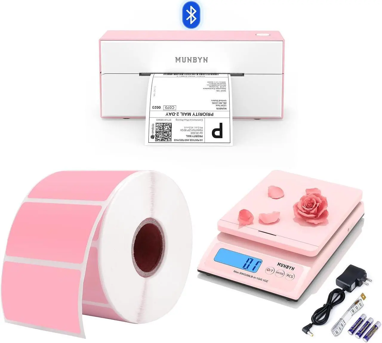 MUNBYN Bluetooth Thermal Label Printer, 4x6 Shipping Label Printer+2.25 ...