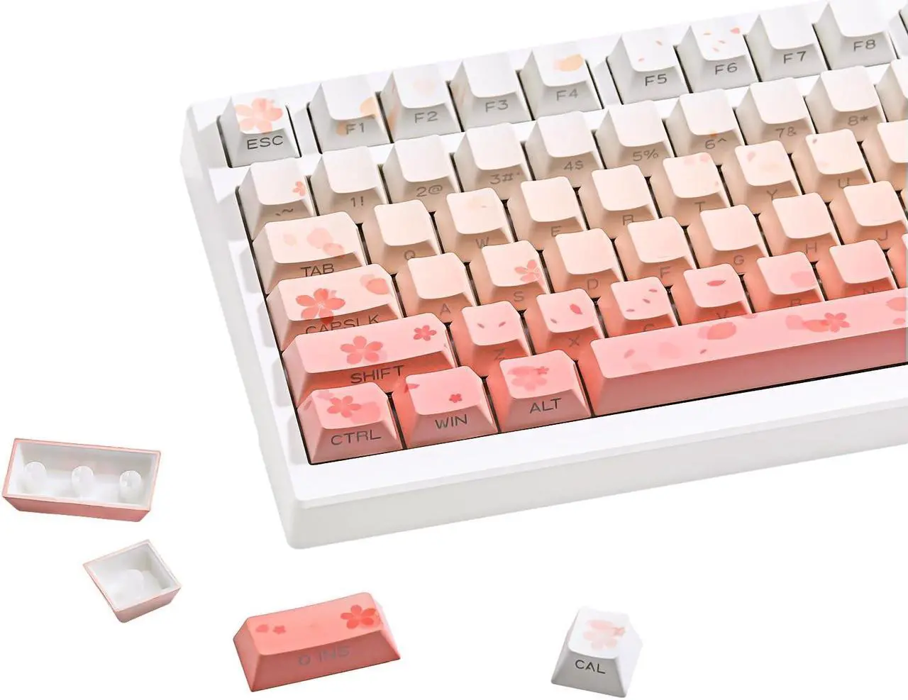 YUNZII Sakura PBT Keycaps, 131-key Double Shot/Dye Sub Dual-Process ...