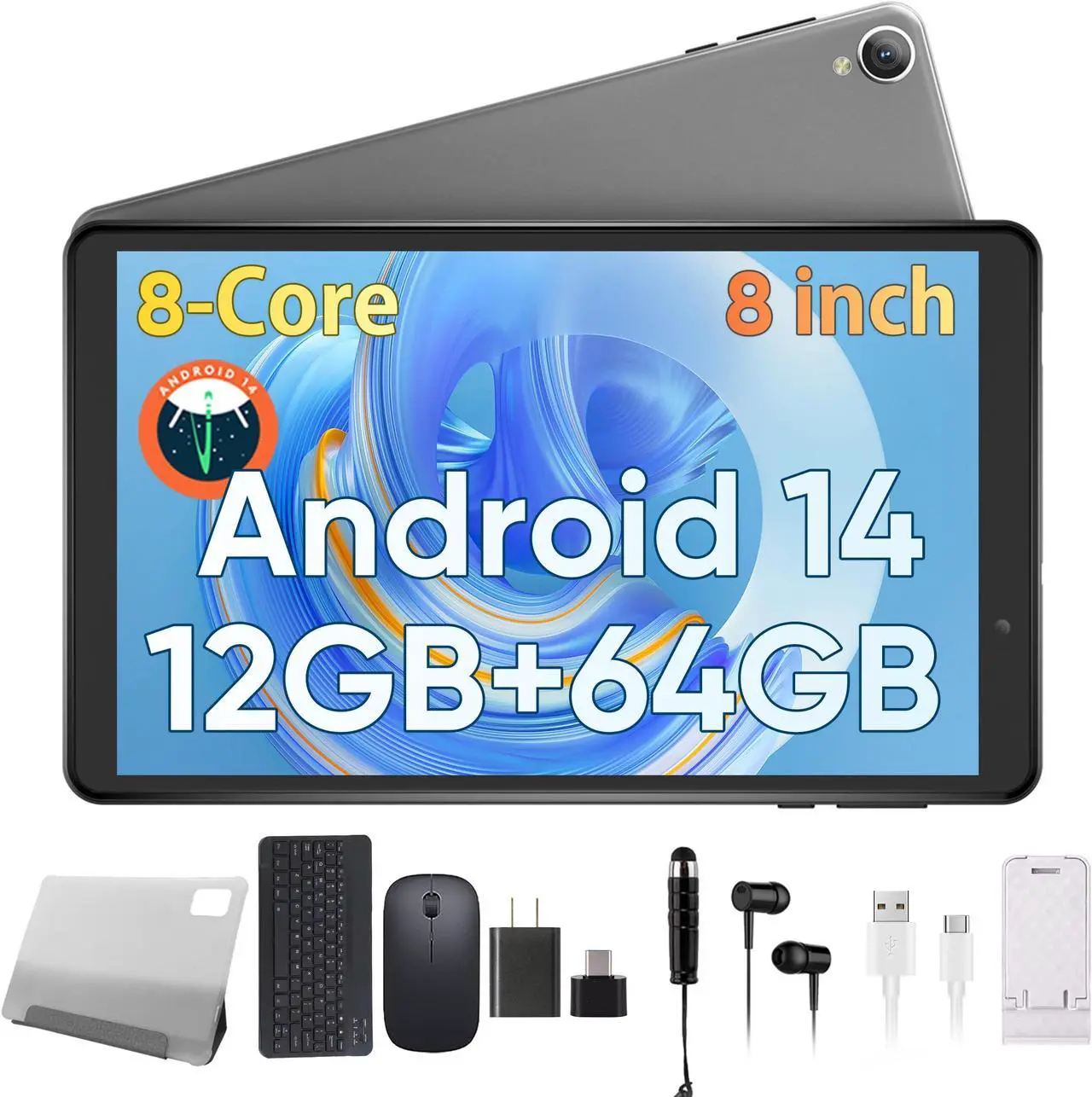 N-one Android 14 Tablet, 8 inch HD Screen 8 Core Processor 12GB 64GB ...