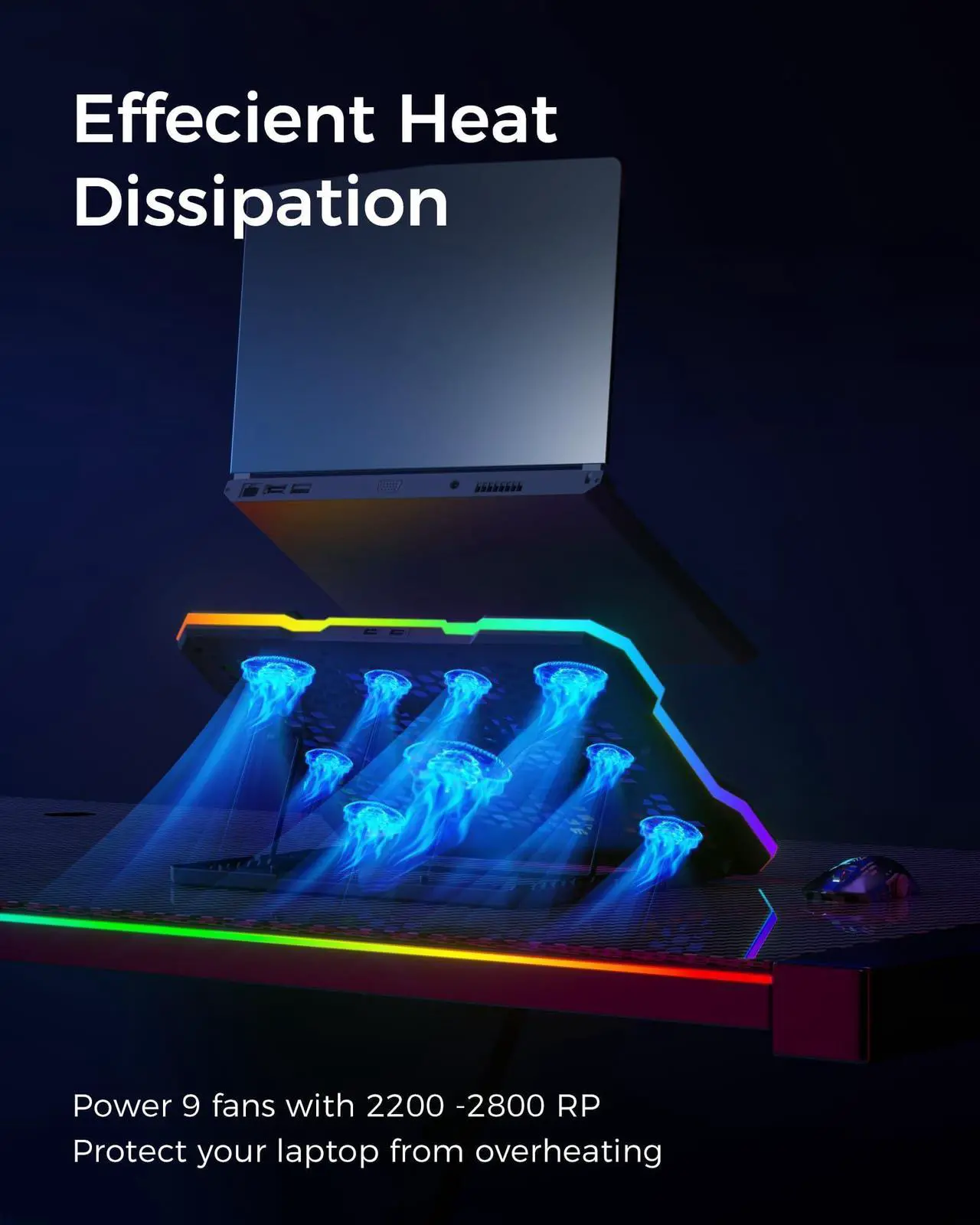 ChillCore Laptop Cooling Pad, RGB Lights Laptop Cooler 9 Fans for 15.6 ...