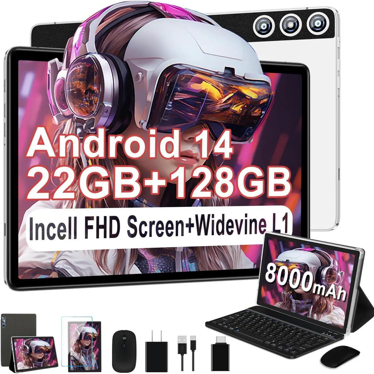 DMOAO Tablet, Android Tablet 2024 Tablets with 22GB RAM+128GB ROM/ 1TB ...