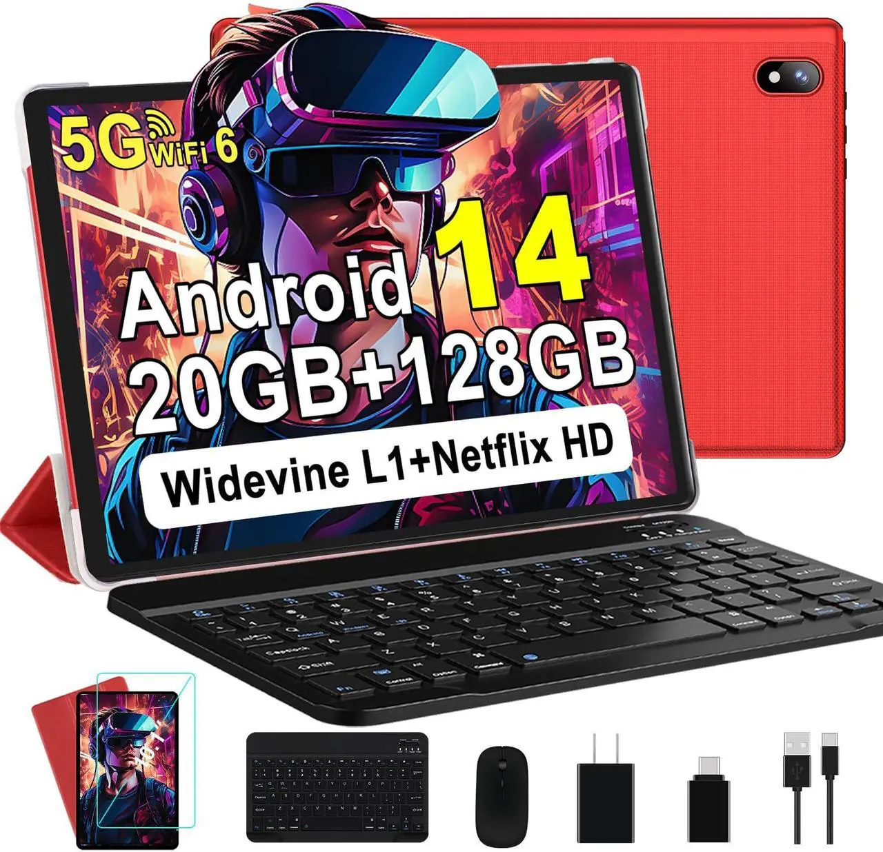 UJJ Android 14 Tablet, 128GB+20GB/1TB Expandable, 10.1 Inch Tablets ...