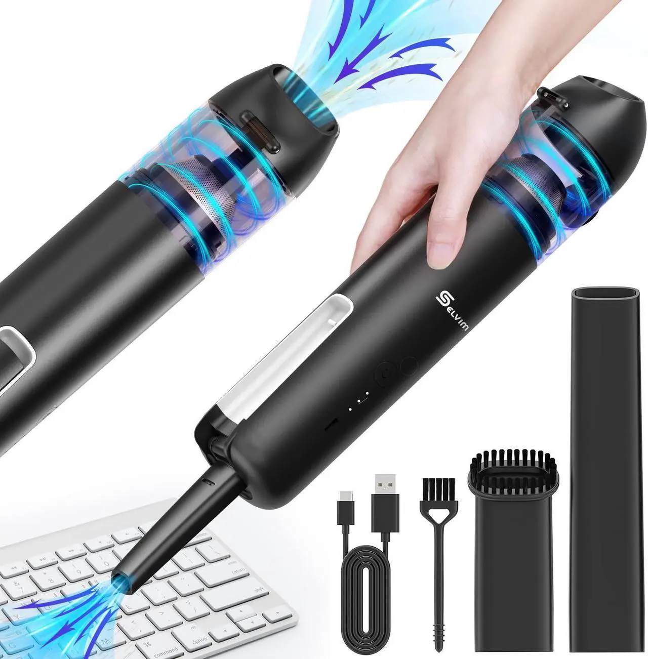 Compressed Air Duster & Vacuum 2 in 1, Selvim Electric Air Blower ...