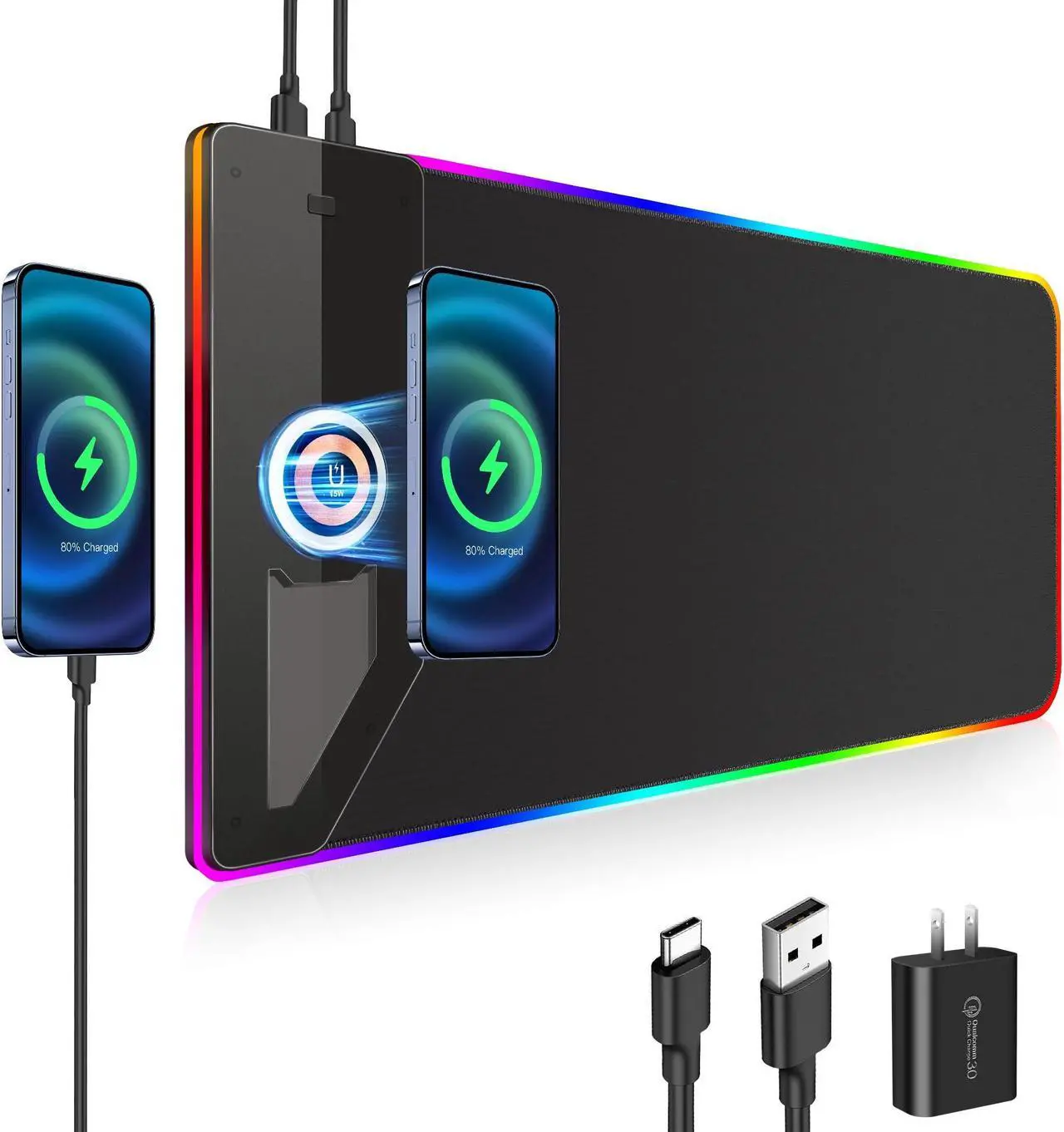 TMEHM Music Mouse Pad,RGB Mousepad Led Mouse Pad,15W Fast Wireless ...