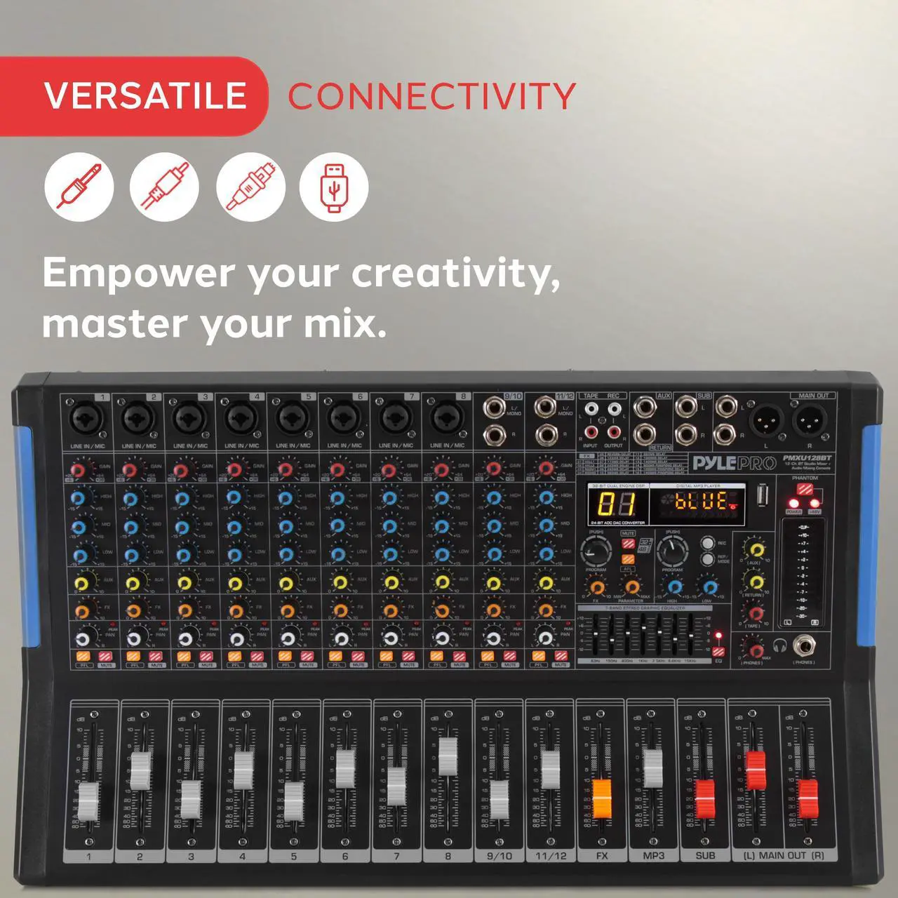 Pyle 12-Ch. Bluetooth Studio Mixer - DJ Controller Audio Mixing Console ...