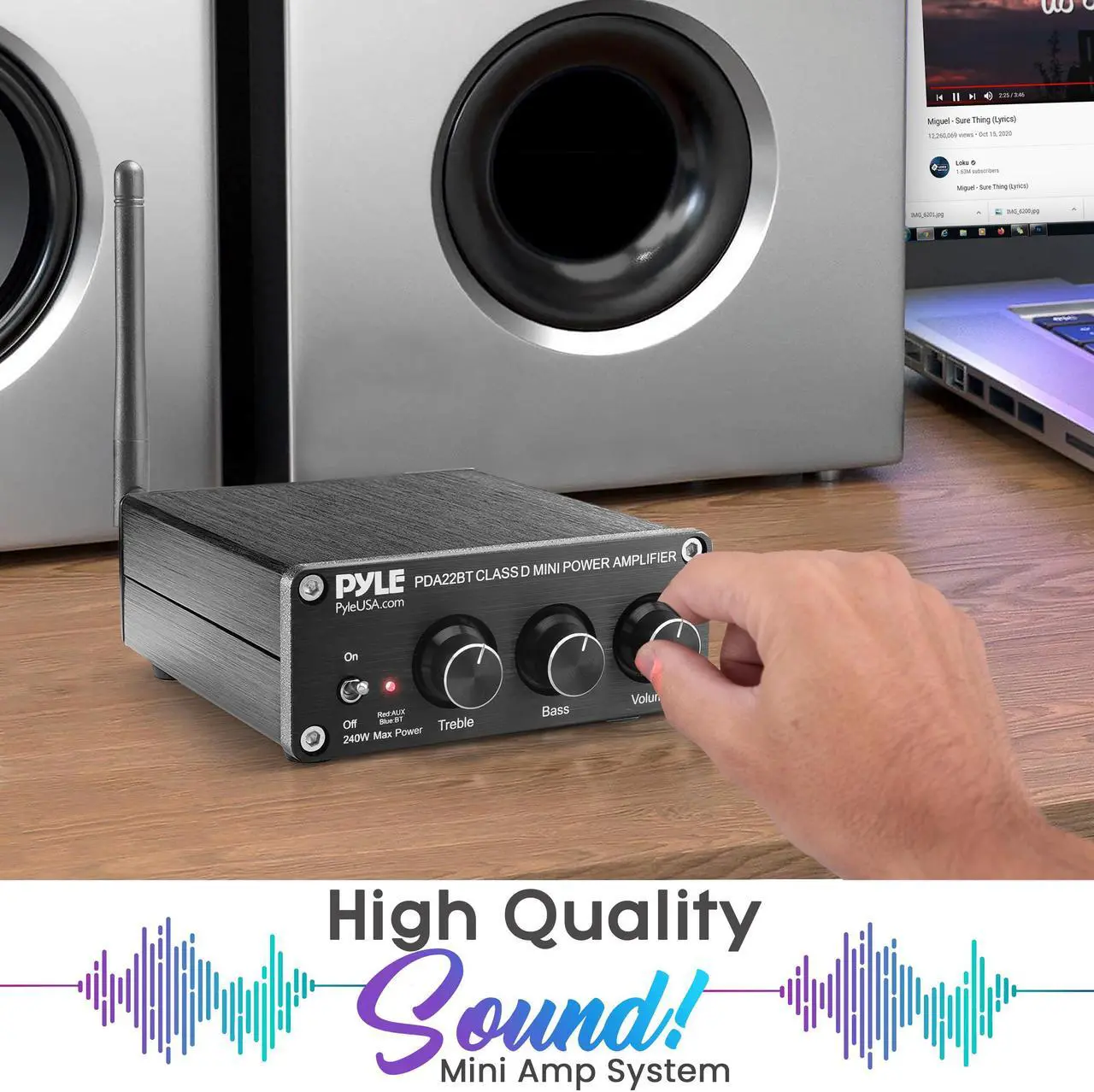 Pyle Desktop Bluetooth Audio Amplifier - Compact Mini Blue Series ...