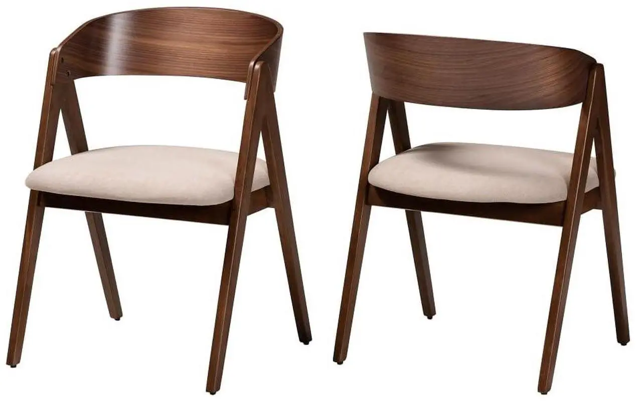 Baxton Studio Danton Mid-Century Modern Beige Fabric Upholstered and Walnut Brown Finished Wood ...