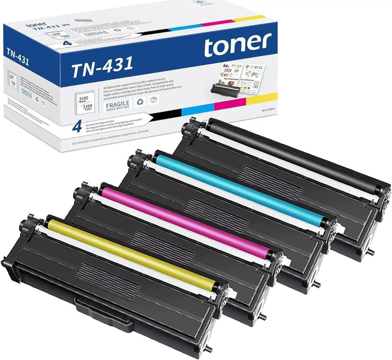 TN431 TN-431 Toner Cartridge TN431 BK/C/M/Y Toner (4 Pack) Replacement ...