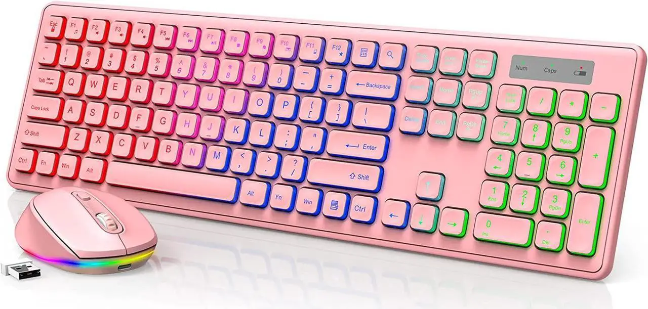 Wireless Keyboard and Mouse with RGB Backlit, Foldable Legs - Silent ...