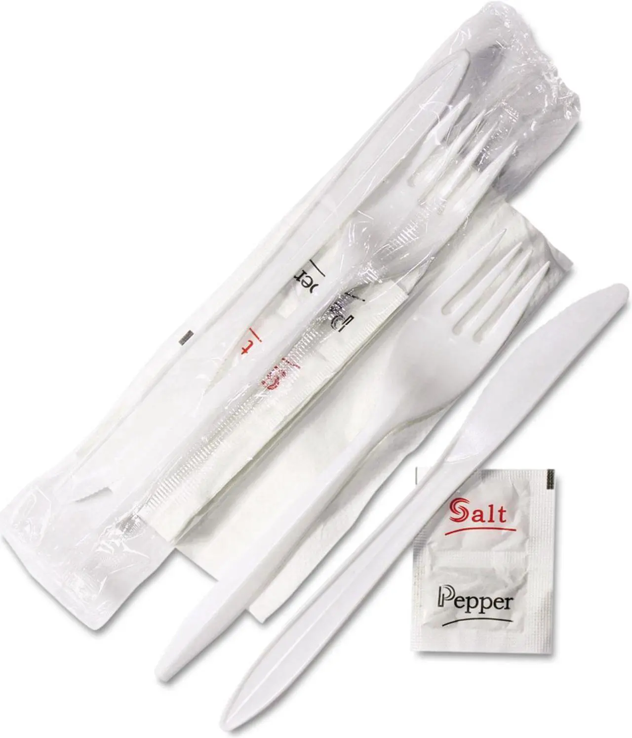 GENERAL SUPPLY Wrapped Cutlery Kit 6 1/4" Fork/Knife/Napkin/Salt/Pepper ...