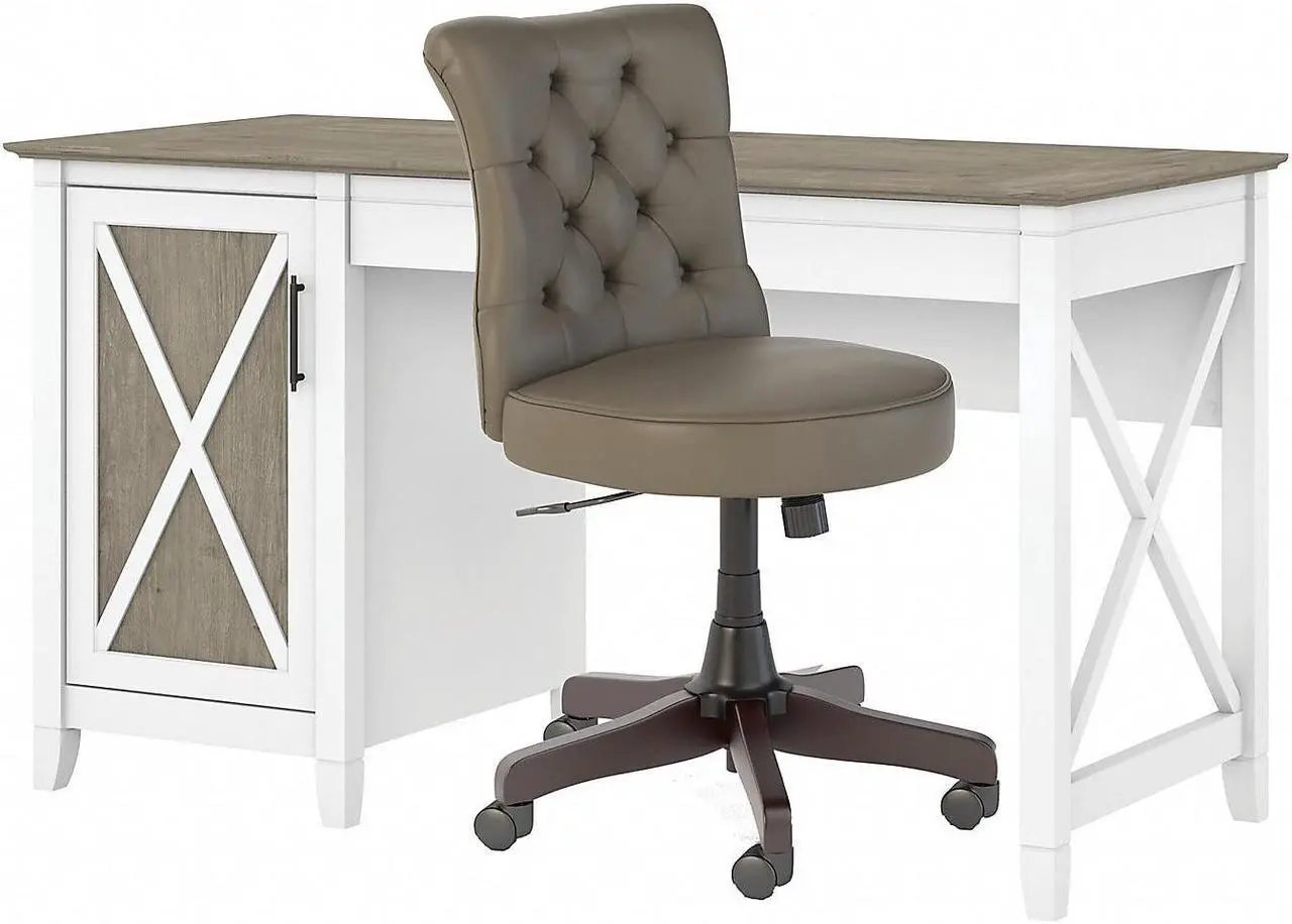 Bush Furniture Key West 54" Computer Desk with Storage and Mid-Back ...
