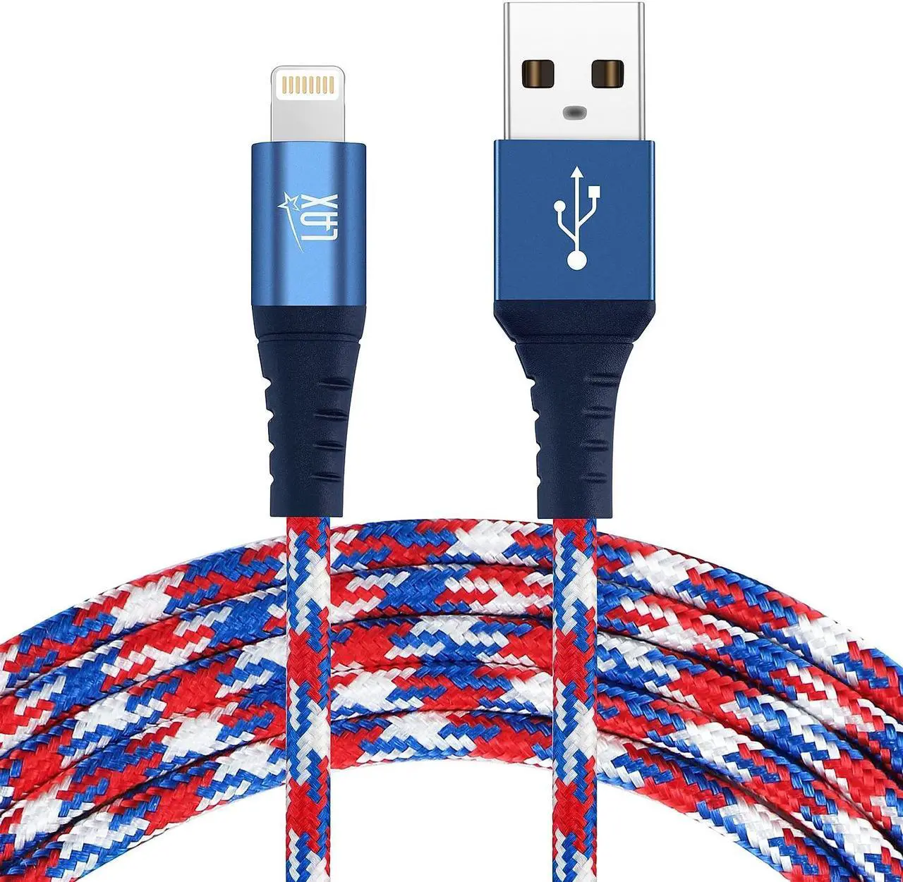 LAX Gadgets Apple MFi Certified USB to Lightning Cable Red White and ...
