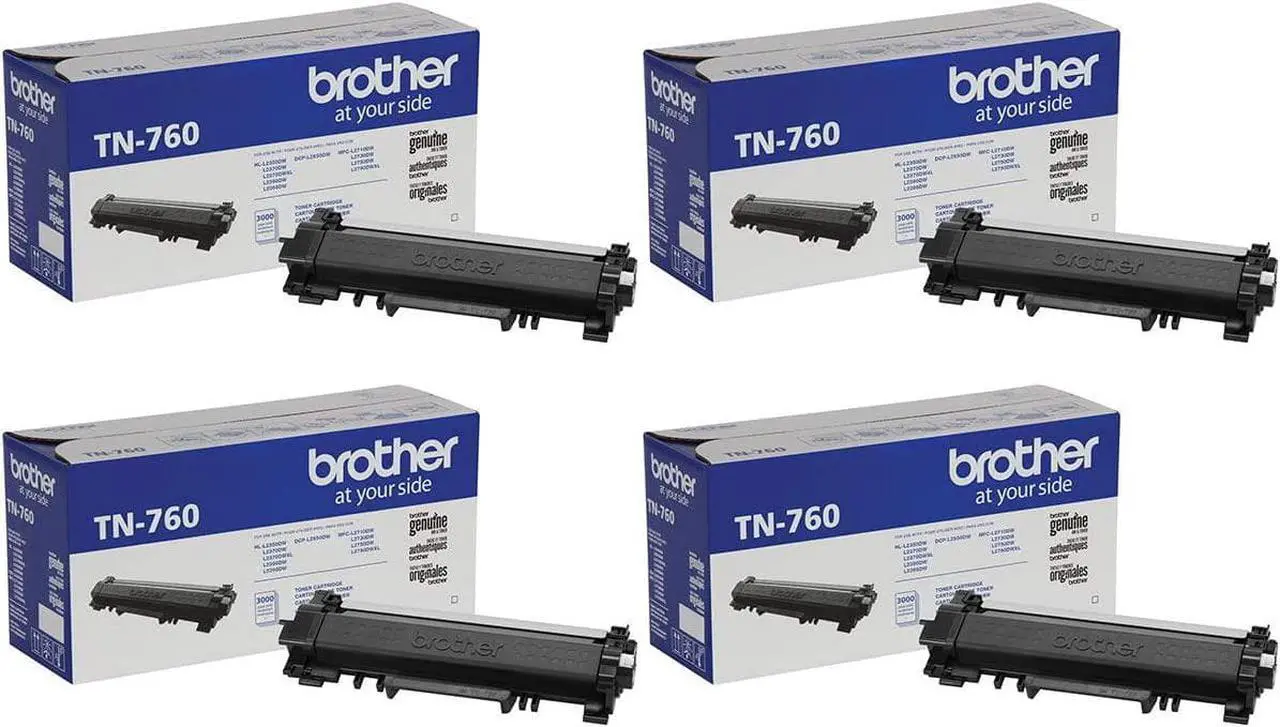 Brother Genuine High Yield Black Toner Cartridge 4-Pack, TN760 ...