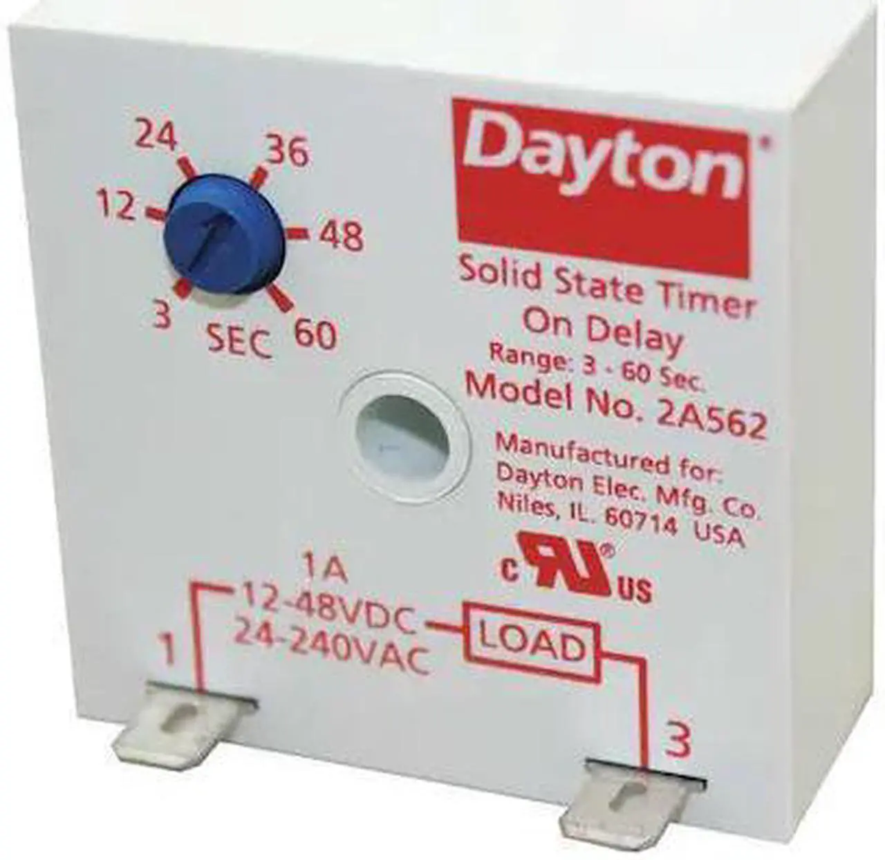 DAYTON 2A562 Encapsulated Timer Relay, 1A, Solid State, Standards ...