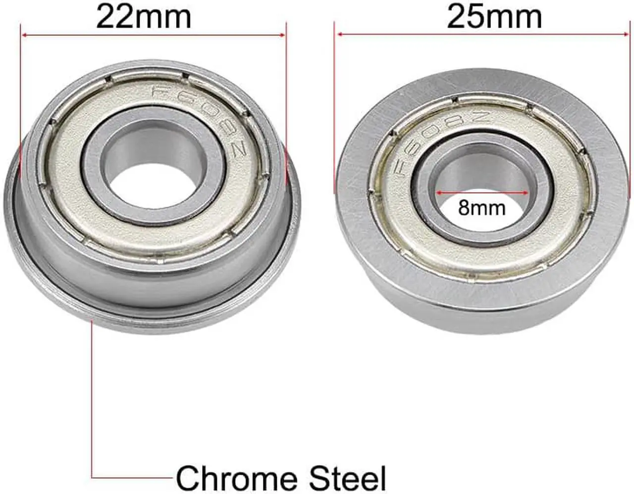 F608ZZ Flange Ball Bearing 8x22x7mm Shielded Chrome Bearings 5pcs ...