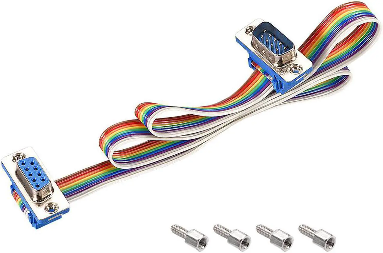 IDC Rainbow Wire Flat Ribbon Cable DB9 Male to DB9 Female Connector 2.54mm Pitch 19.7inch Length ...