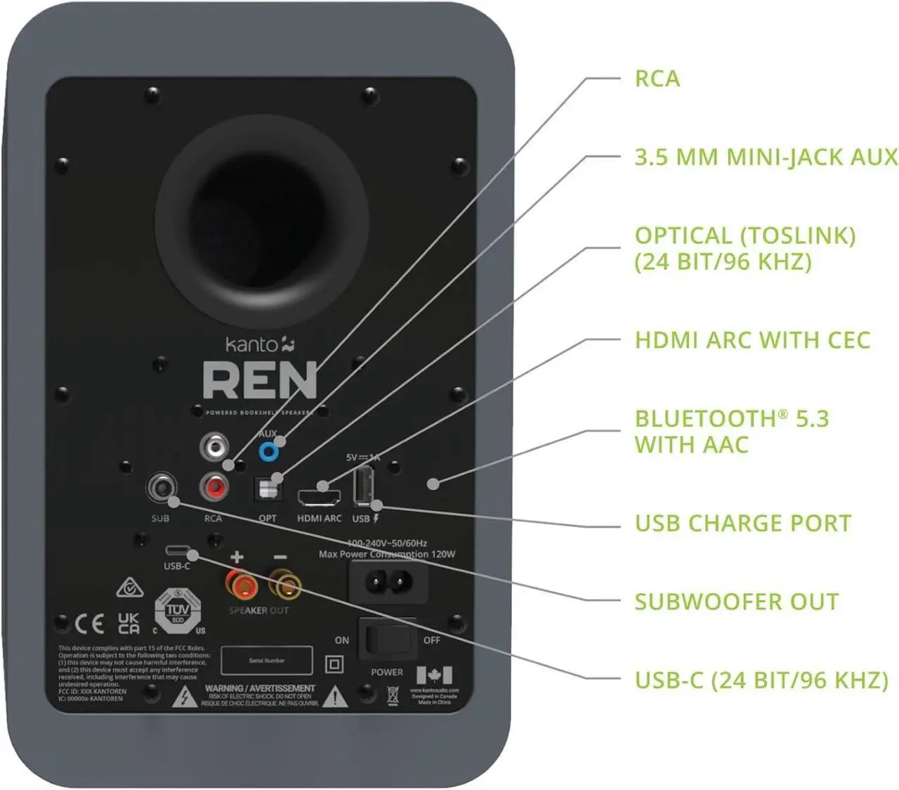 Kanto REN GREY Bluetooth Powered Bookshelf Speakers - Matte Grey Pair ...