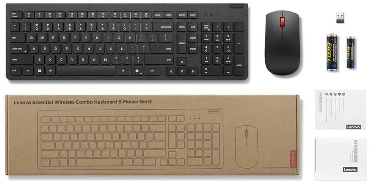 Lenovo Essential Wireless Combo Keyboard & Mouse Gen2 Black - Newegg.com