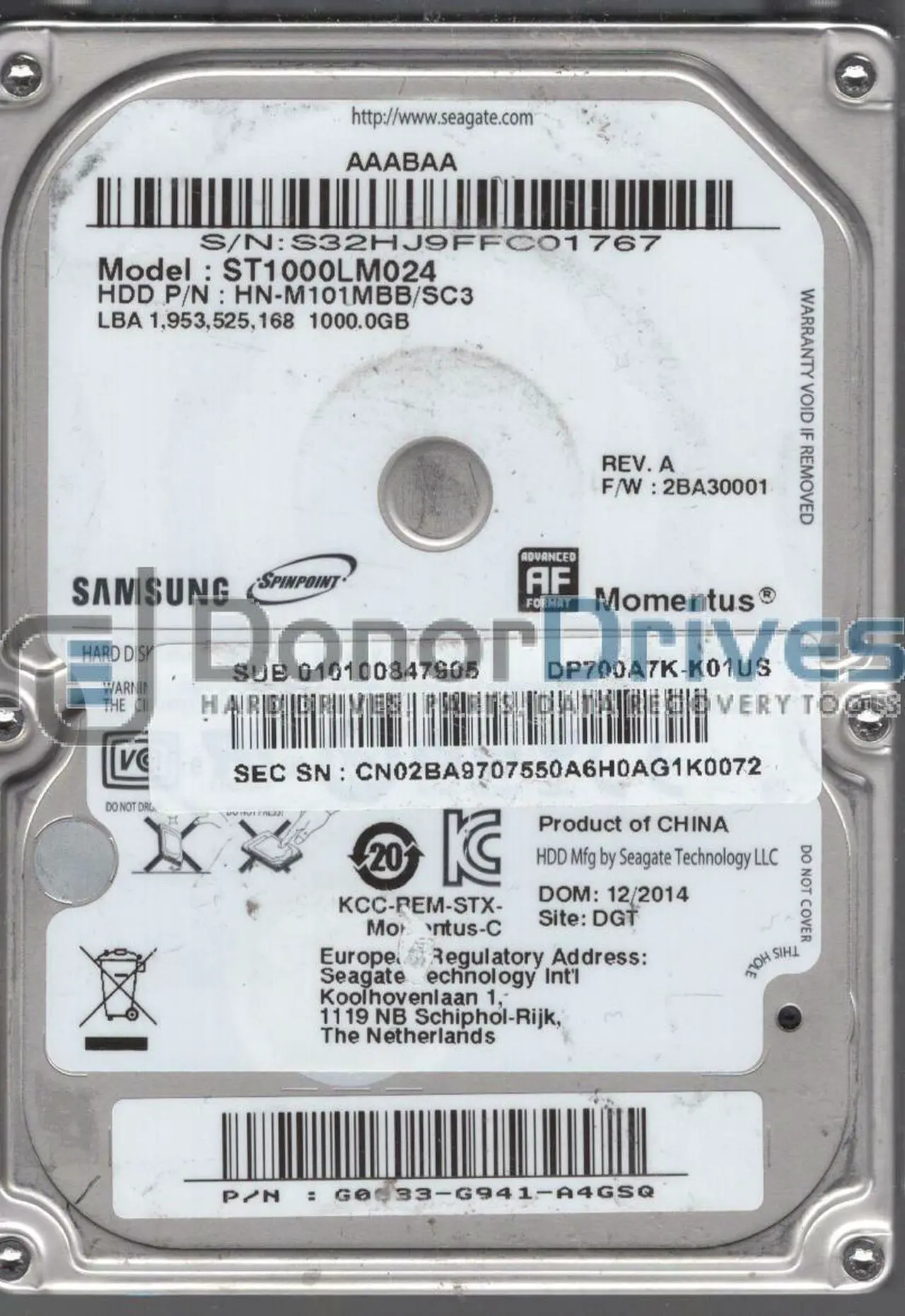 Refurbished: ST1000LM024, HN-M101MBB/SC3, FW 2BA30001, Samsung 1TB SATA ...