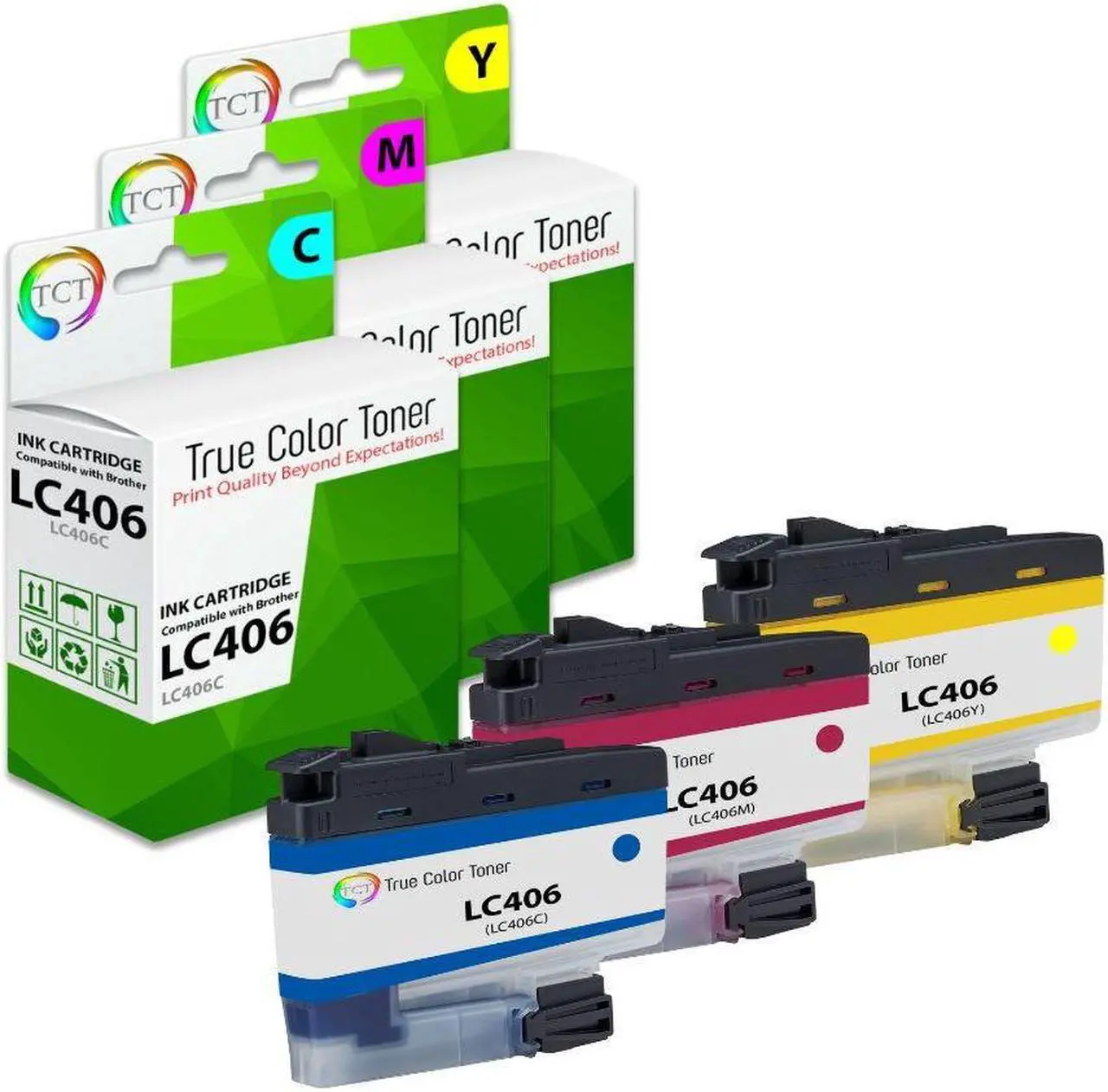 TCT LC406 Color Ink Cartridge 3 Pack - Premium Compatible Replacement ...