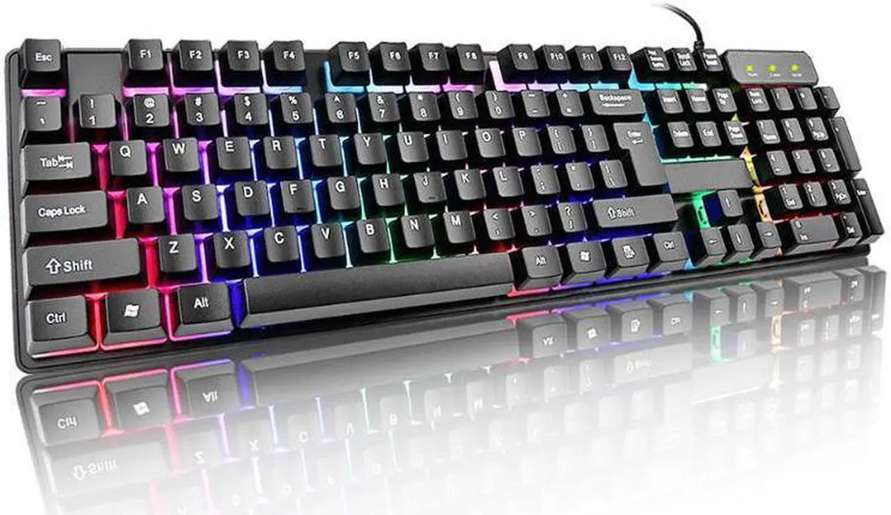 104 Key Suspension Cap Rainbow Backlit Mechanical Feel USB Wired Gaming ...