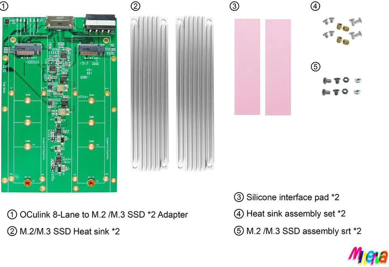 PD893A - OCulink (SFF-8612) 8-Lane to M.3 NF1 SSD dual ports Adapter ...