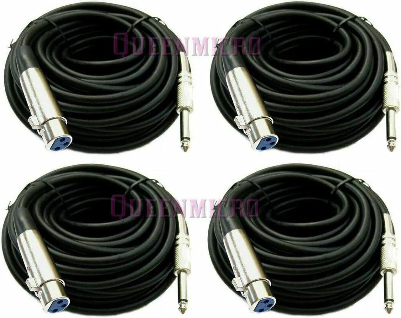 4 Lot 100Ft XLR 3Pin FEMALE to 1/4" MONO Shielded Mic Microphone Audio ...