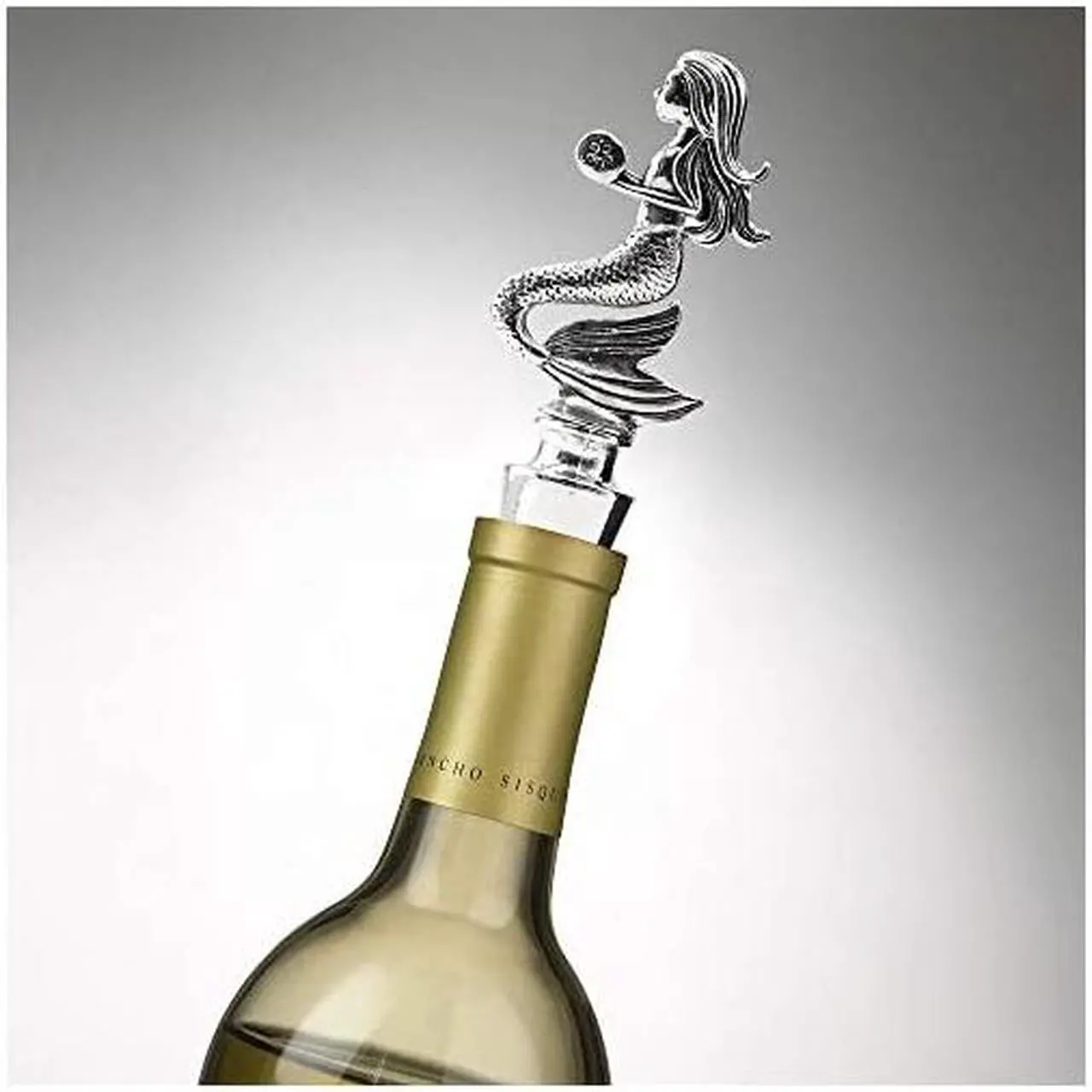 Mermaid Wine Bottle Stopper with Silicone Grip Reusable Beverage Bottle ...