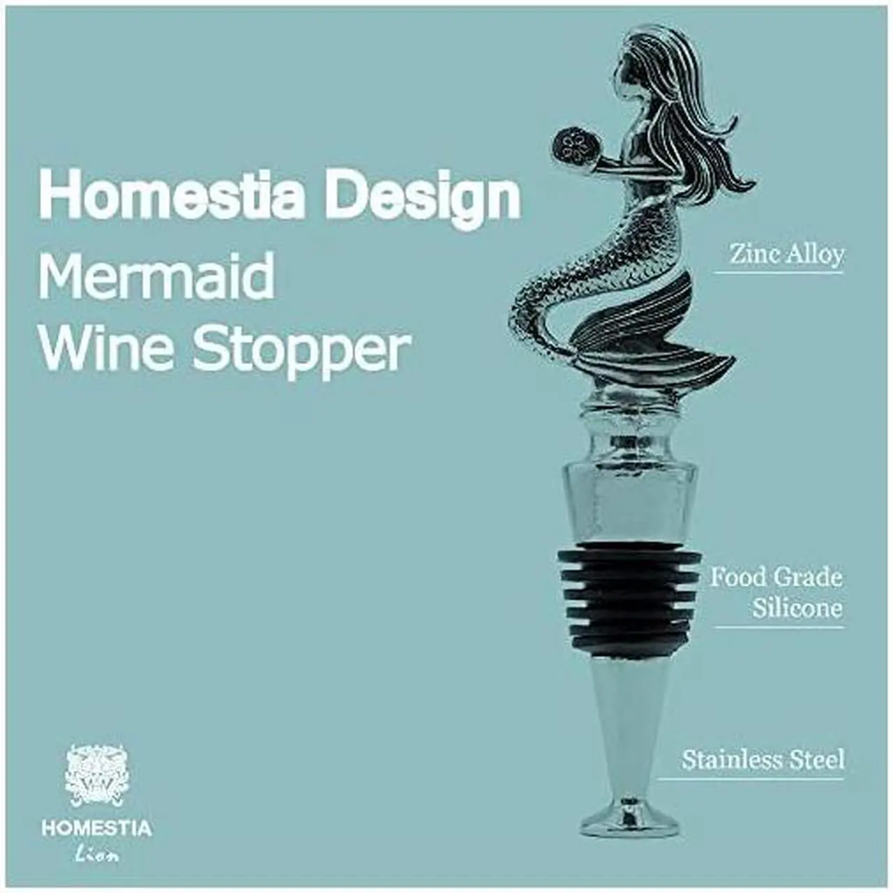 Mermaid Wine Bottle Stopper with Silicone Grip Reusable Beverage Bottle ...