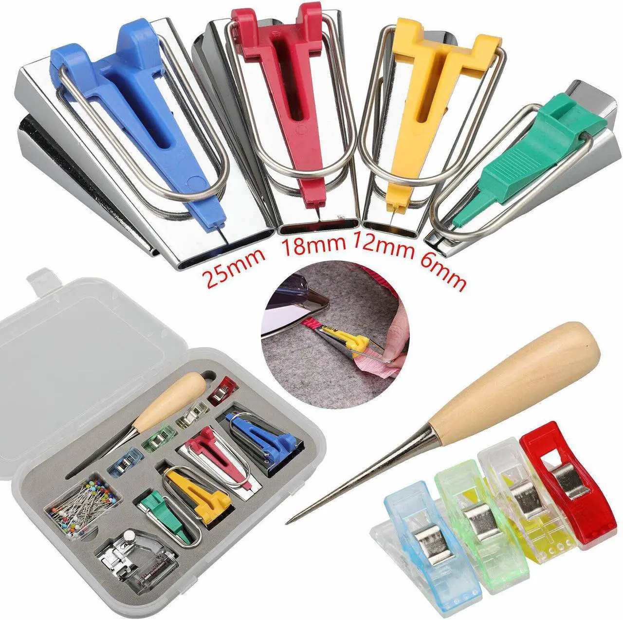 60PCS Bias Tape Maker Kit Set Fabric Sewing Quilting Awl Binder Foot ...