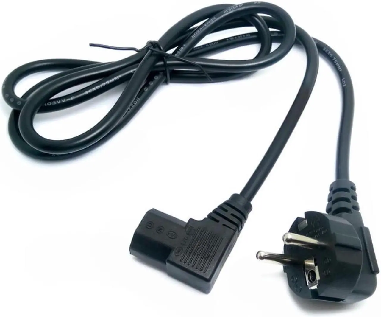 1.5M C13 IEC Kettle 90 Degree to European 2 pin Round AC EU Plug Power Cable Lead Cord PC ...