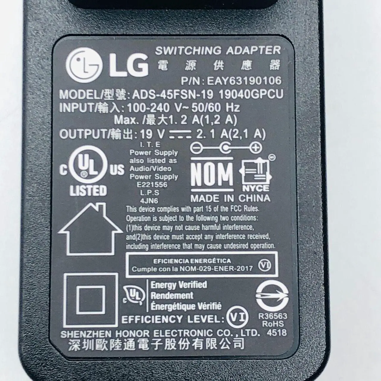 Refurbished: Genuine LG ADS-45FSN-19 AC Switching Adapter 19040GPCU 19V ...