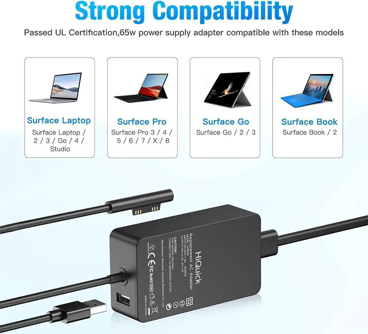 HiQuick 65W Surface Pro Charger Laptop Power Supply Adapters Compatible ...