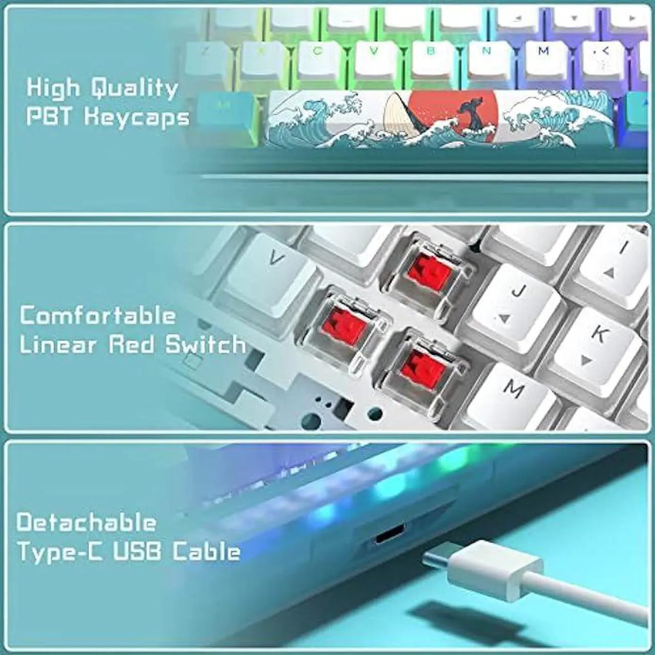 Womier 60% Percent Keyboard, WK61 Mechanical RGB Wired Gaming Keyboard ...