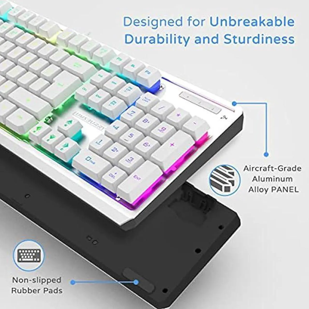 Lumsburry White Gaming Keyboard, Rainbow LED Backlit,19 Anti-ghosting ...