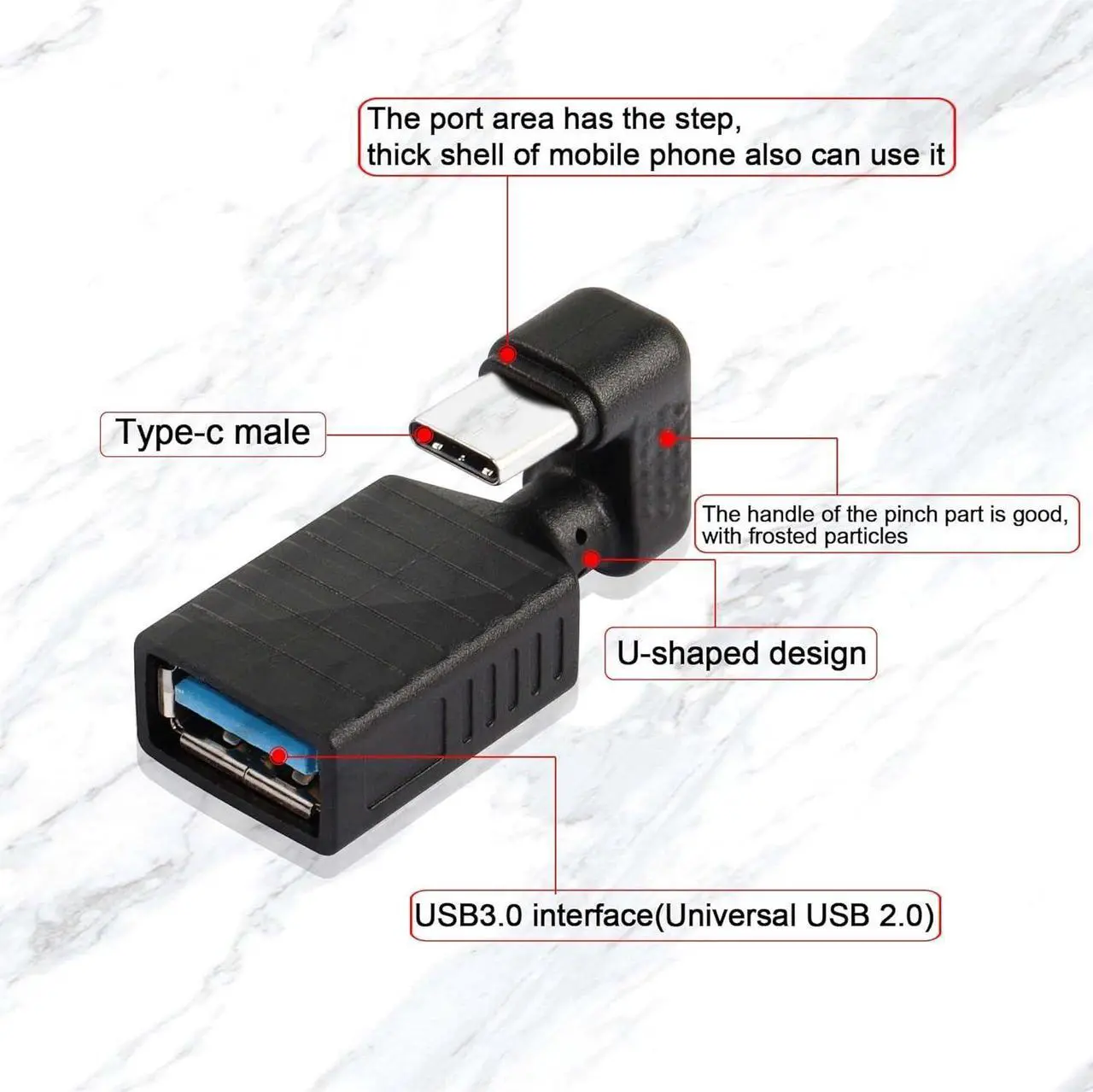 2 Pcs USB Type C U Shape Adapter 180 Degree Type-C Male to USB 3.0 ...