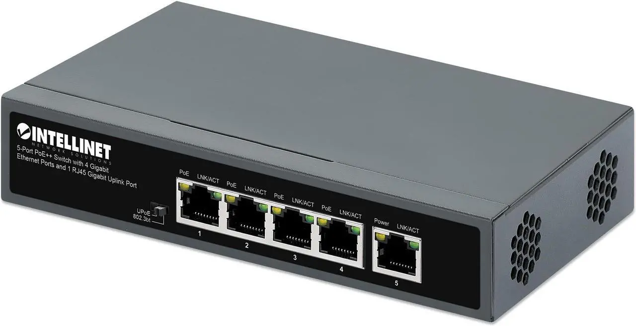 Intellinet 5-Port PoE++ Switch with 4 Gigabit Ethernet Ports and 1 RJ45 ...