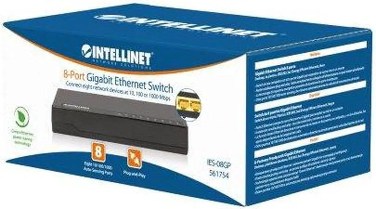 Intellinet 8-Port Gigabit Ethernet Switch, Desktop Size, Green Ethernet ...
