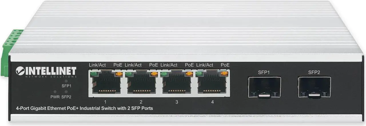 Intellinet Industrial 4-Port Gigabit Ethernet PoE+ Switch with 2 SFP ...