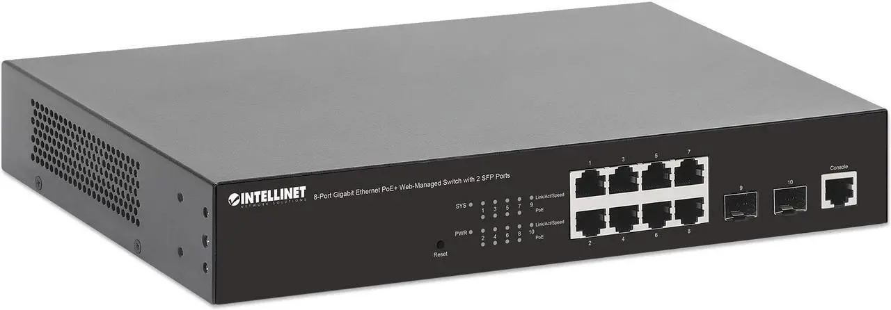 Intellinet 8-Port Gigabit Ethernet PoE+ Web-Managed Switch with 2 SFP ...